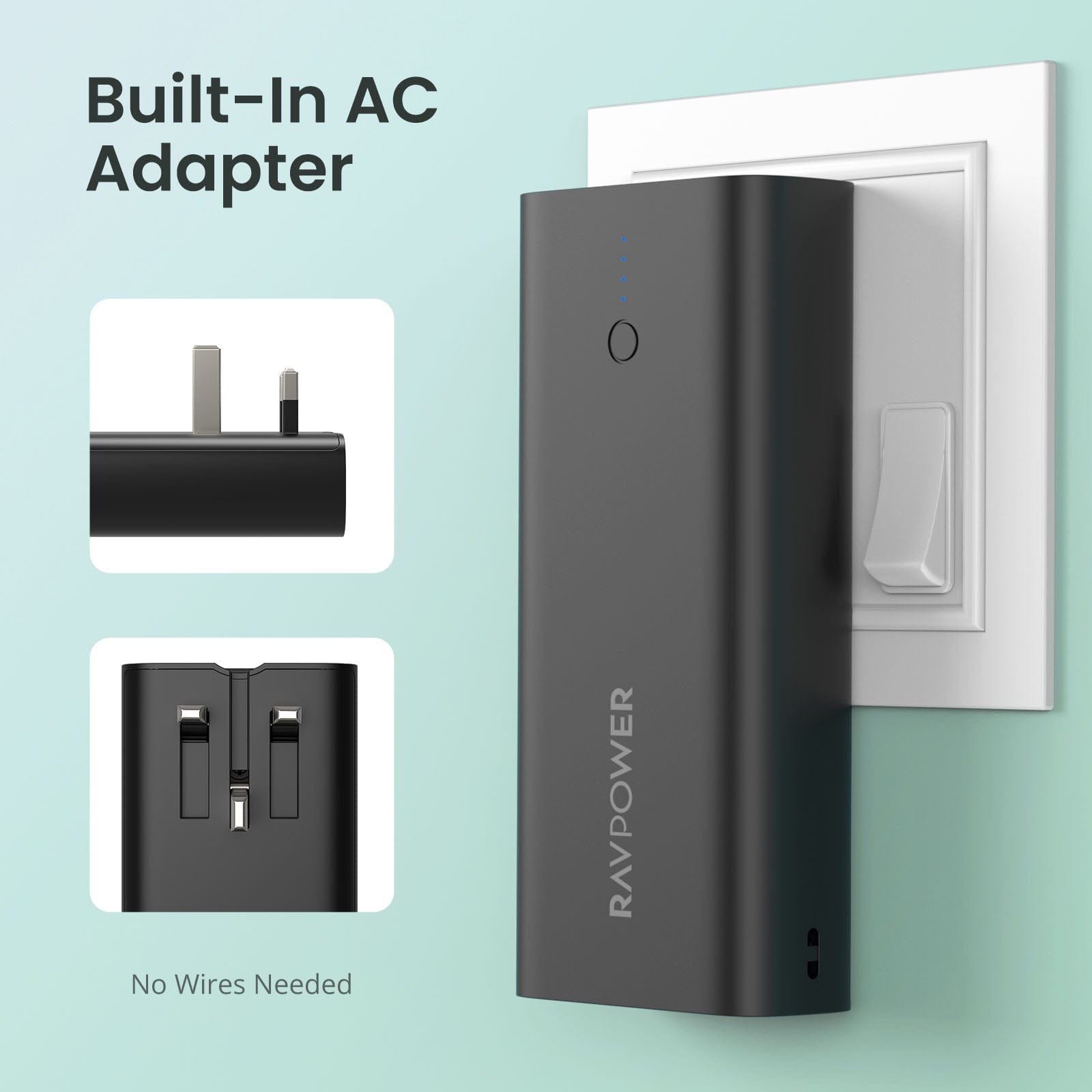 RAVPower 2-in-1 - Power Bank & Wall Charger | Electrongy Uae